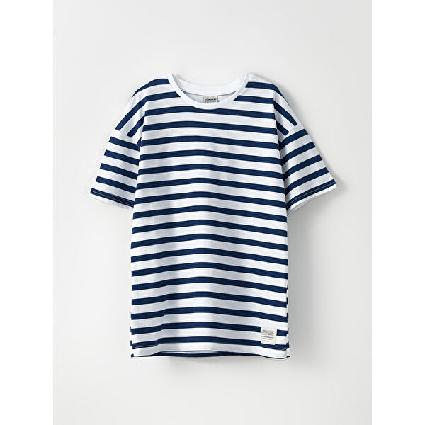 Bisiklet Yaka Çizgili Kısa Kollu Pamuklu Erkek Çocuk Tişört