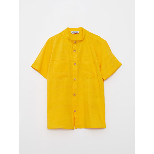 Hakim Yaka Kendinden Desenli Kısa Kollu Erkek Çocuk Gömlek