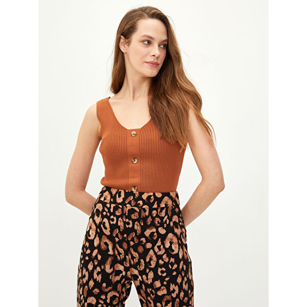 LCW CLASSIC V Yaka Düz Kolsuz Kadın Triko Kazak