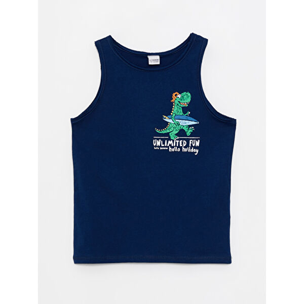 Bisiklet Yaka Baskılı Pamuklu Erkek Çocuk Atlet