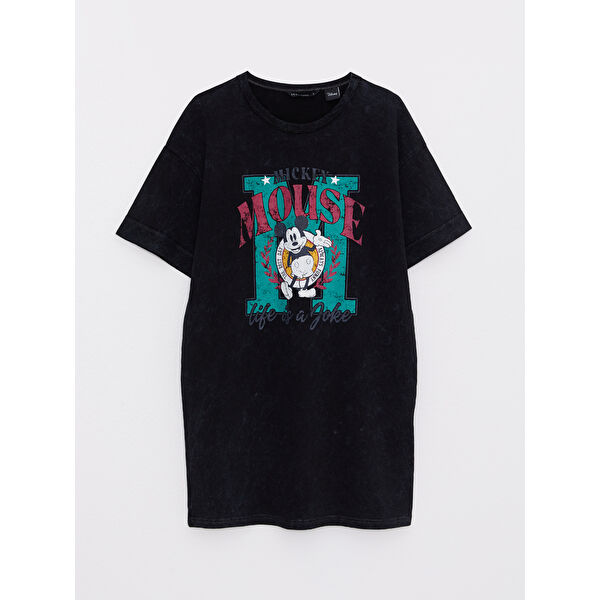 LCW CASUAL Bisiklet Yaka Mickey Mouse Baskılı Kısa Kollu Kadın Elbise