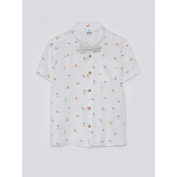 Kısa Kollu Baskılı Erkek Bebek Gömlek ve Papyon 2'li Takım