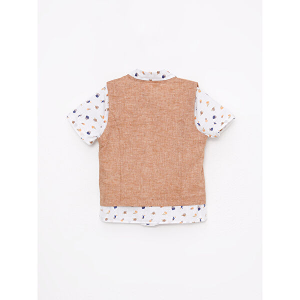 Erkek Bebek Gömlek Şort Yelek ve Papyon 4'lü Takım