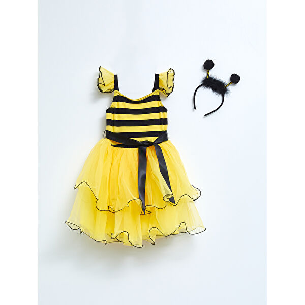 Kare Yaka Çizgili Kısa Kollu Kız Çocuk Kostüm ve Taç Kare Yaka Çizgili Kısa Kollu Kız Çocuk Kostüm ve Taç