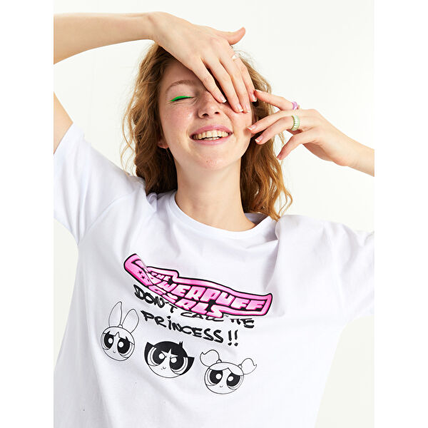 XSIDE Bisiklet Yaka Powerpuff Girls Baskılı Kısa Kollu Pamuklu Kadın Tişört XSIDE Bisiklet Yaka Powerpuff Girls Baskılı Kısa Kollu Pamuklu Kadın Tişört