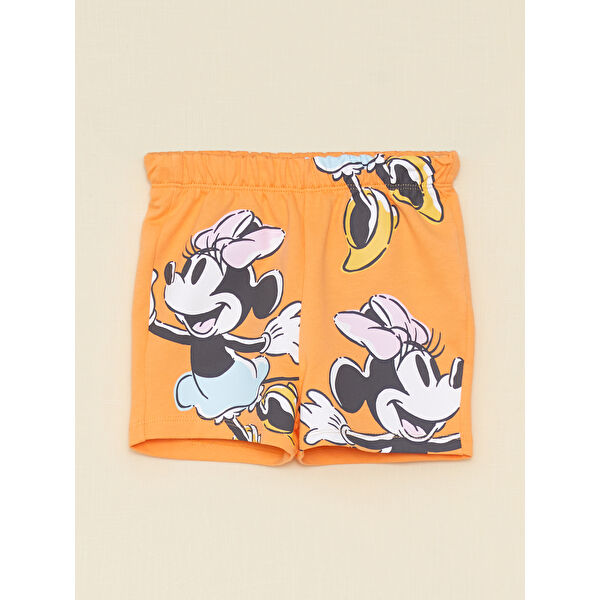 Beli Lastikli Minnie Mouse Baskılı Pamuklu Kız Bebek Şort