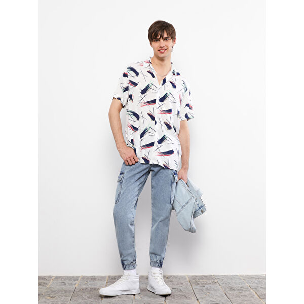 LCW CASUAL Regular Fit Kısa Kollu Desenli Viskon Erkek Gömlek