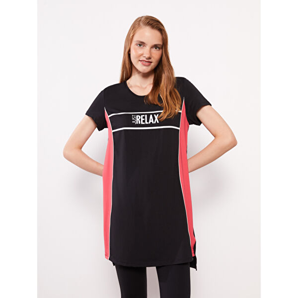 Bisiklet Yaka Baskılı Kısa Kollu Kadın Tesettür Mayo