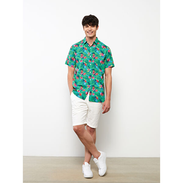 LCW CASUAL Regular Fit Kısa Kollu Desenli Poplin Erkek Gömlek
