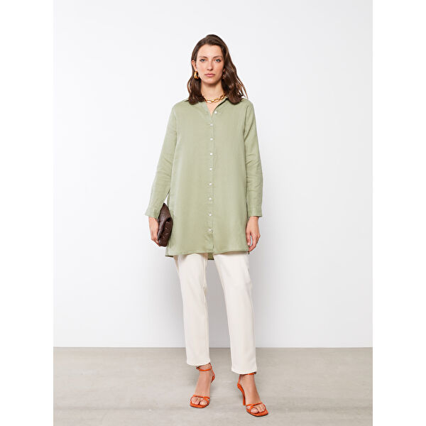 LCW CLASSIC Gömlek Yaka Düz Uzun Kollu Keten Kadın Tunik