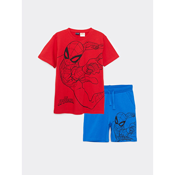 Bisiklet Yaka Spiderman Baskılı Kısa Kollu Erkek Çocuk Tişört ve Şort