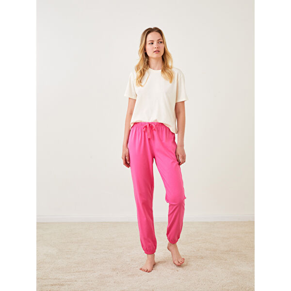 Beli Lastikli Düz Pamuklu Kadın Jogger Pijama Alt Beli Lastikli Düz Pamuklu Kadın Jogger Pijama Alt