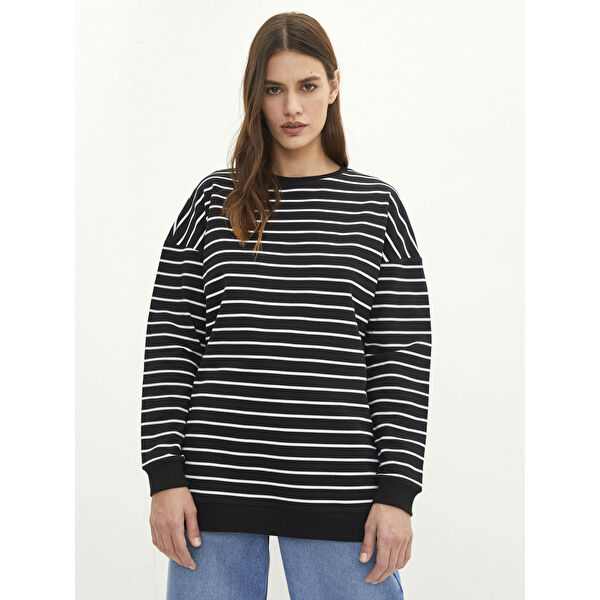 LCW BASIC Bisiklet Yaka Çizgili Uzun Kollu Kadın Sweatshirt