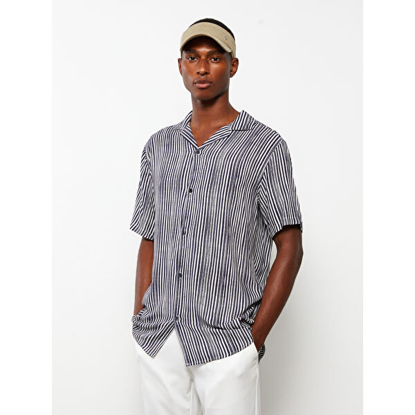 Regular Fit Kısa Kollu Çizgili Erkek Gömlek