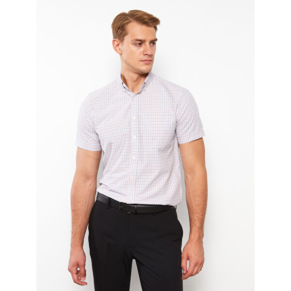Slim Fit Kısa Kollu Ekose Poplin Erkek Gömlek Slim Fit Kısa Kollu Ekose Poplin Erkek Gömlek