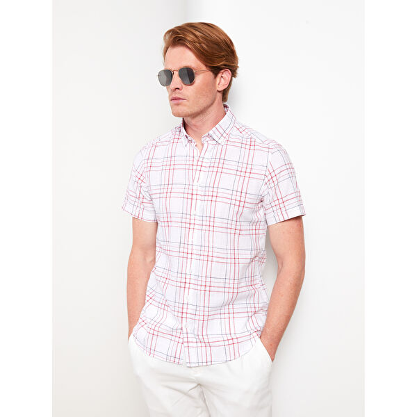 Slim Fit Kısa Kollu Ekose Poplin Erkek Gömlek Slim Fit Kısa Kollu Ekose Poplin Erkek Gömlek