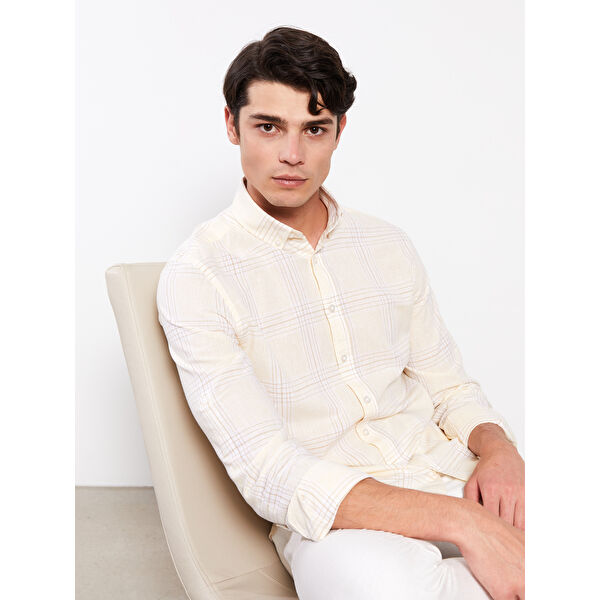 LCW CLASSIC Regular Fit Uzun Kollu Ekose Keten Erkek Gömlek LCW CLASSIC Regular Fit Uzun Kollu Ekose Keten Erkek Gömlek