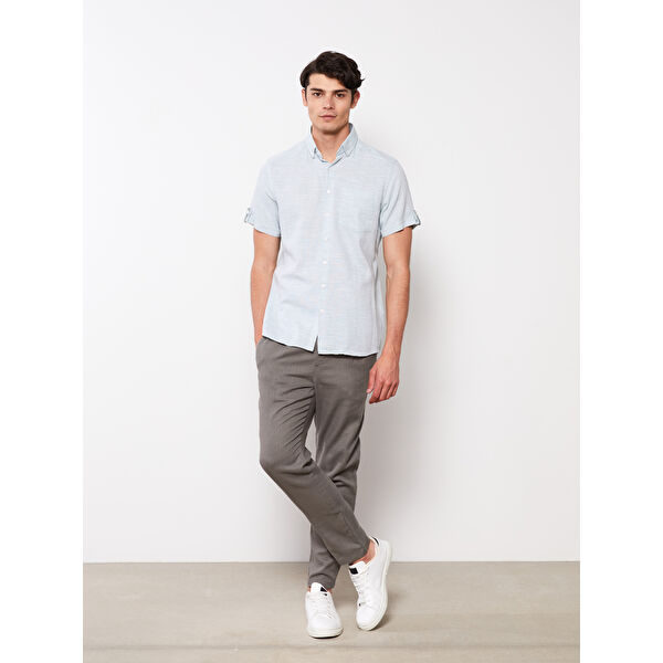Slim Fit Kısa Kollu Armürlü Erkek Gömlek Slim Fit Kısa Kollu Armürlü Erkek Gömlek