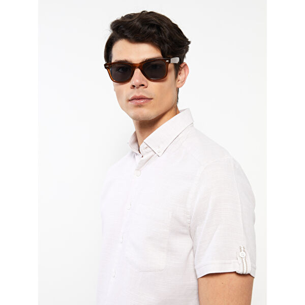 Slim Fit Kısa Kollu Armürlü Erkek Gömlek Slim Fit Kısa Kollu Armürlü Erkek Gömlek