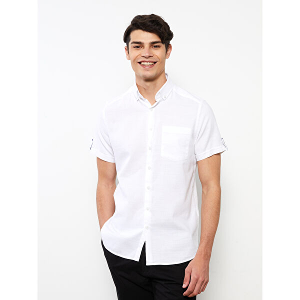 Slim Fit Kısa Kollu Armürlü Erkek Gömlek Slim Fit Kısa Kollu Armürlü Erkek Gömlek