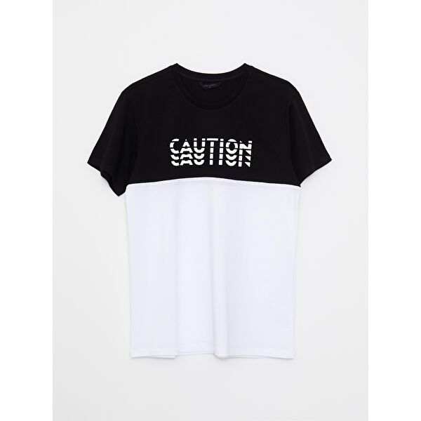 Bisiklet Yaka Kısa Kollu Renk Bloklu Penye Erkek Tişört