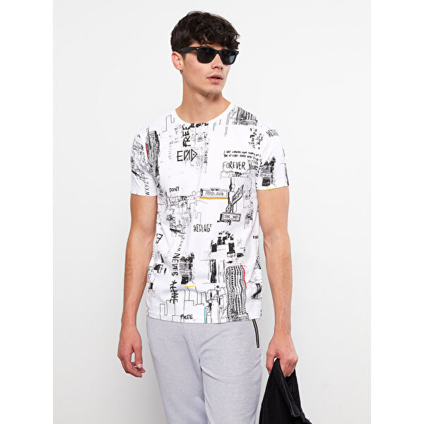 LCW CASUAL Bisiklet Yaka Kısa Kollu Desenli Penye Erkek Tişört