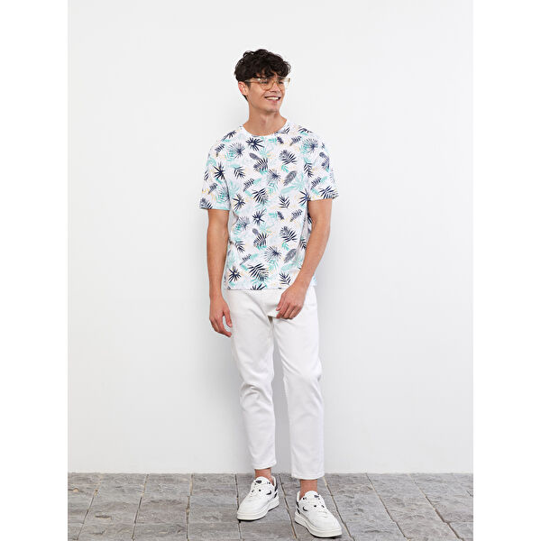 Bisiklet Yaka Kısa Kollu Desenli Penye Erkek Tişört