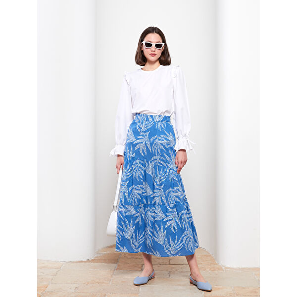 MODEST Rahat Kalıp Desenli Poplin Kadın Etek