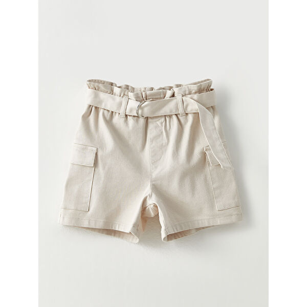 Beli Lastikli Basic Gabardin Kız Çocuk Şort ve Kemer