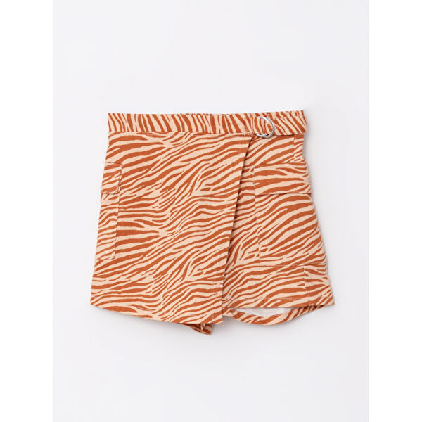 Beli Lastikli Desenli Gabardin Kız Çocuk Şort Etek