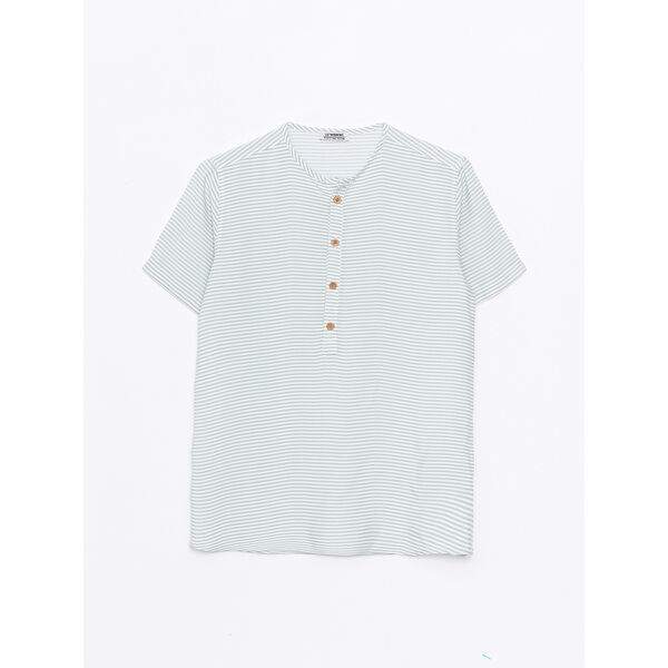 Hakim Yaka Çizgili Kısa Kollu Gabardin Erkek Çocuk Gömlek