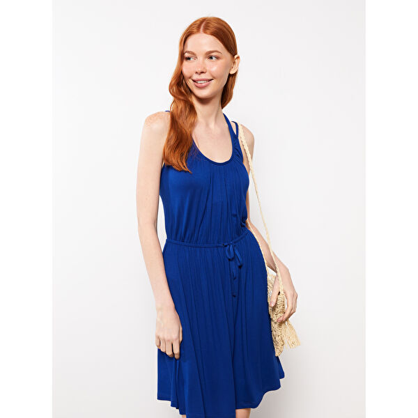 U Yaka Düz Askılı Kadın Plaj Elbisesi