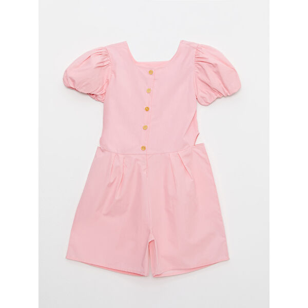 Kare Yaka Basic Kısa Kollu Poplin Kız Çocuk Tulum