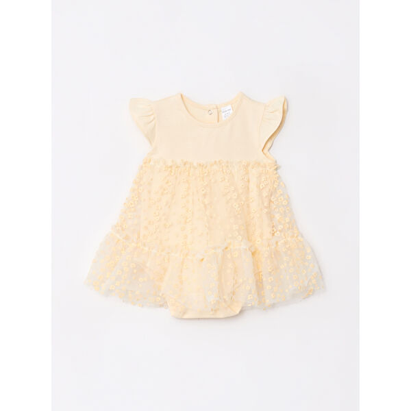 Bisiklet Yaka Kısa Kol Baskılı Kız Bebek Çıtçıtlı Body