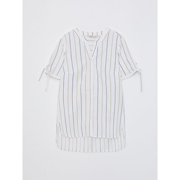 LCW GRACE Kaçık Yaka Çizgili Kısa Kollu Pamuklu Kadın Gömlek LCW GRACE Kaçık Yaka Çizgili Kısa Kollu Pamuklu Kadın Gömlek