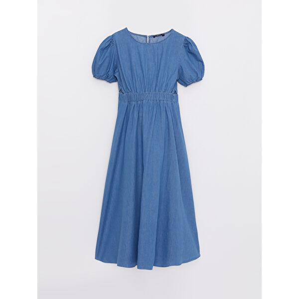 Bisiklet Yaka Düz Kısa Kollu Kadın Jean Elbise