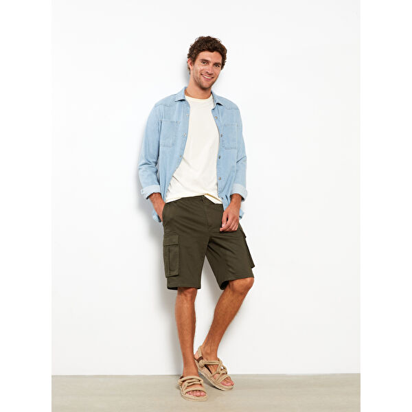 Standart Kalıp Gabardin Erkek Kargo Şort Standart Kalıp Gabardin Erkek Kargo Şort