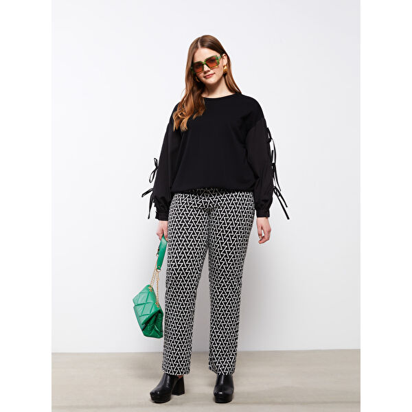 Büyük Beden Beli Fermuarlı Desenli Kadın Eşofman Altı