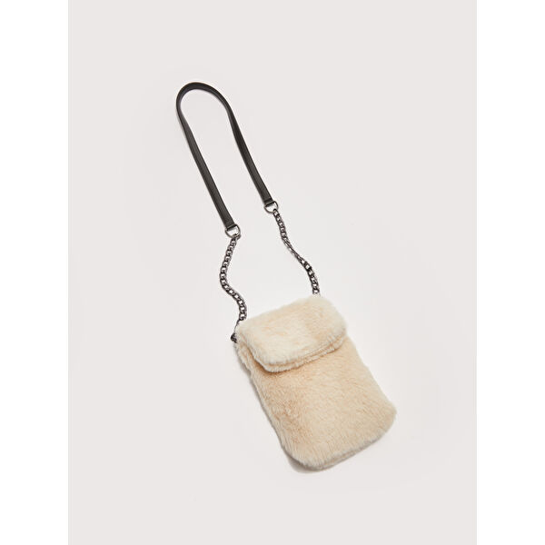 Askısı Zincir Detaylı Pelüş Kadın Telefon Çantası
