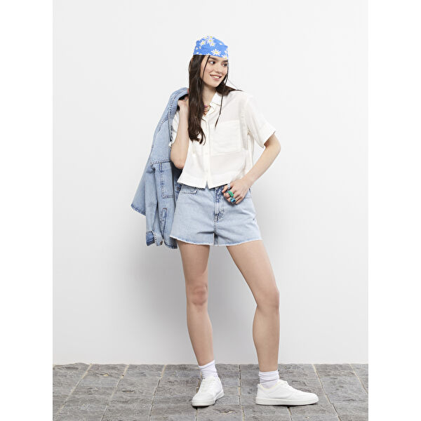 XSIDE Önden Düğme Kapamalı Düz Kısa Kollu Crop Kadın Gömlek