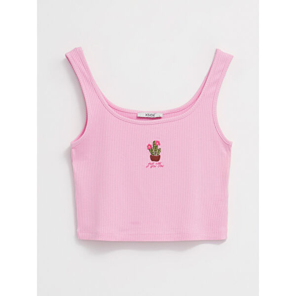 XSIDE U Yaka Nakışlı Crop Kadın Atlet