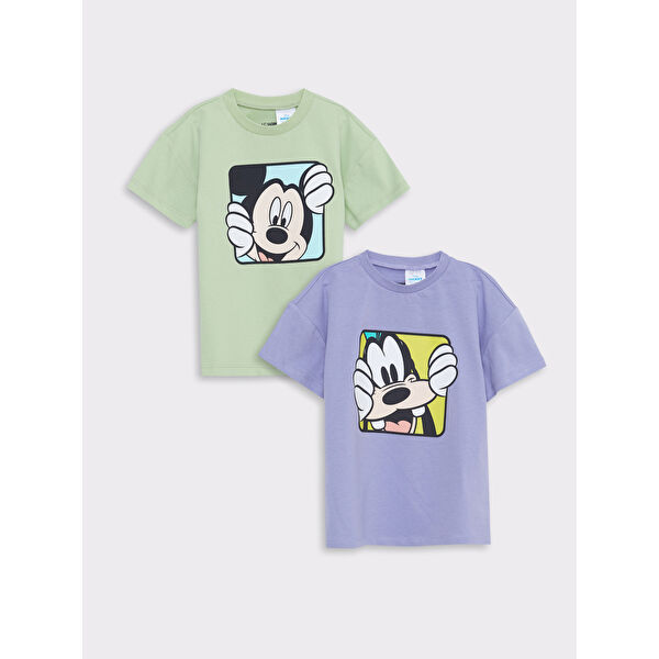 Bisiklet Yaka Kısa Kollu Mickey Mouse Baskılı Pamuklu Erkek Bebek Tişört 2'li Bisiklet Yaka Kısa Kollu Mickey Mouse Baskılı Pamuklu Erkek Bebek Tişört 2'li