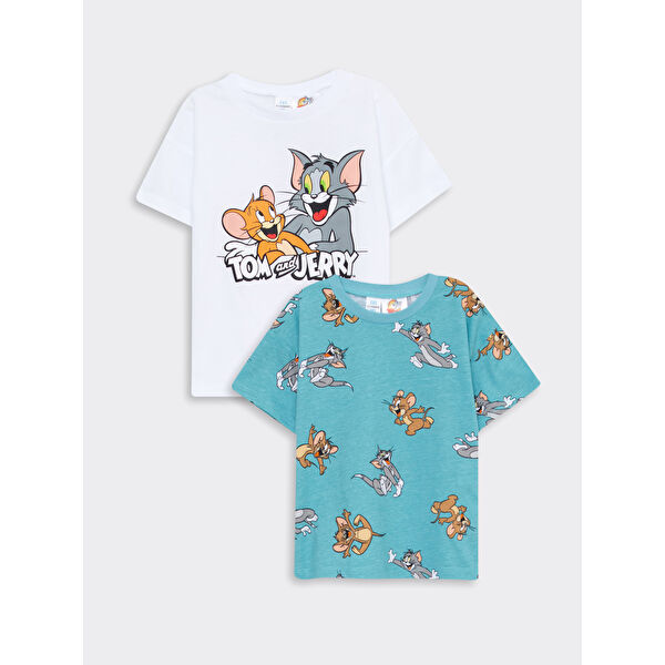 Bisiklet Yaka Kısa Kollu Tom ve Jerry Baskılı Erkek Bebek Tişört 2'li Bisiklet Yaka Kısa Kollu Tom ve Jerry Baskılı Erkek Bebek Tişört 2'li