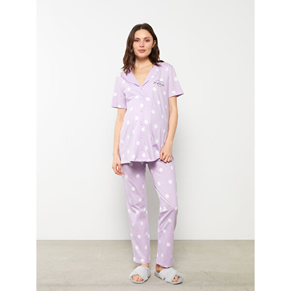 LCW DREAM Gömlek Yaka Puantiyeli Kısa Kollu Pamuklu Hamile Pijama Takımı