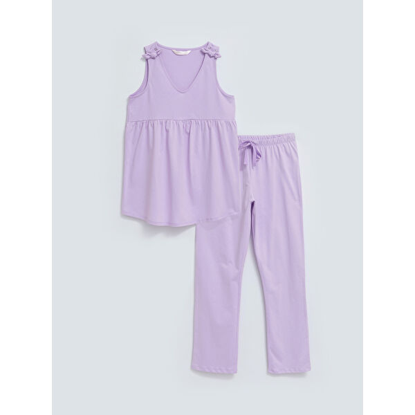 LCW DREAM V Yaka Düz Kolsuz Pamuklu Hamile Pijama Takımı