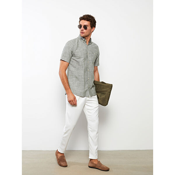 Regular Fit Kısa Kollu Keten Erkek Gömlek Regular Fit Kısa Kollu Keten Erkek Gömlek