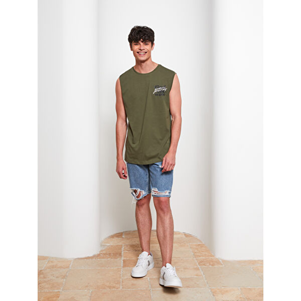 LCW CASUAL Bisiklet Yaka Kolsuz Baskılı Penye Erkek Atlet