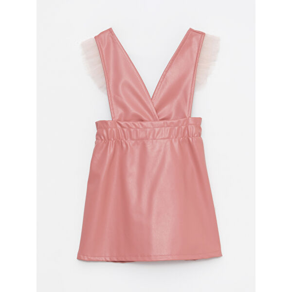 V Yaka Kız Bebek Deri Görünümlü Elbise