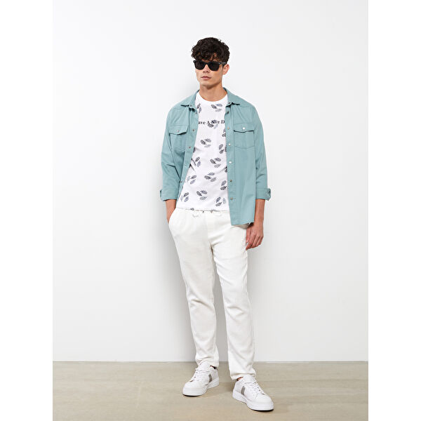 Bisiklet Yaka Kısa Kollu Desenli Penye Erkek Tişört