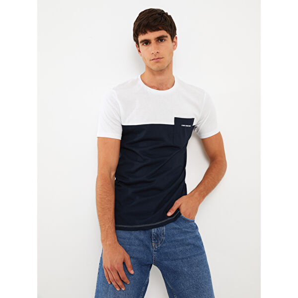 Bisiklet Yaka Kısa Kollu Renk Bloklu Penye Erkek Tişört